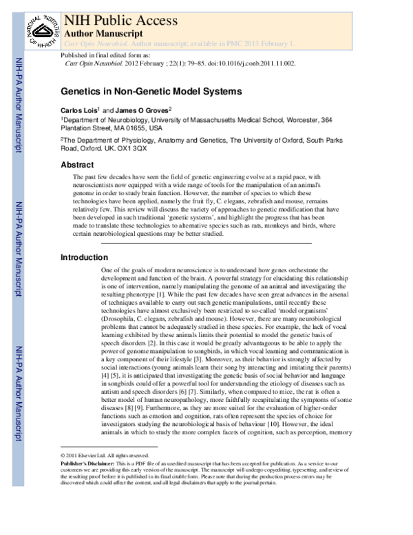 (PDF) Genetics in non-genetic model systems