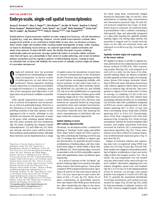 (PDF) Embryo-scale, single-cell spatial transcriptomics