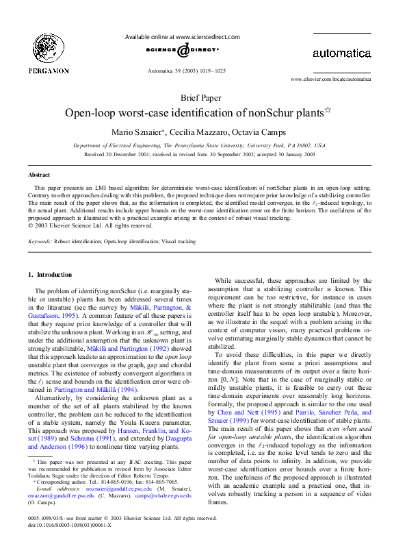 (PDF) Open-loop worst-case identification of nonSchur plants