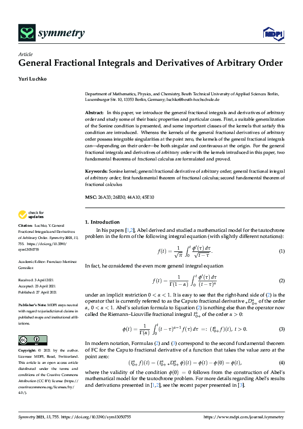(PDF) General Fractional Integrals and Derivatives of Arbitrary Order