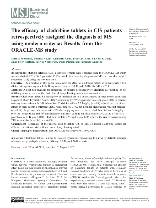 (PDF) The efficacy of cladribine tablets in CIS patients ...