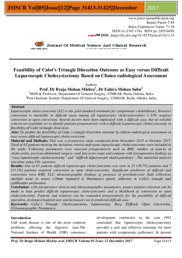 (PDF) Feasibility of Calot’s Triangle Dissection Outcome as Easy versus ...