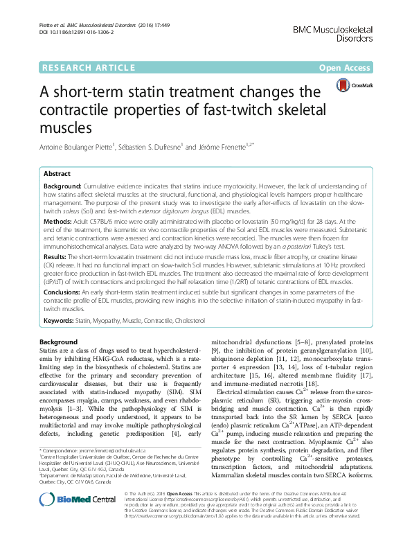 (PDF) A short-term statin treatment changes the contractile properties ...