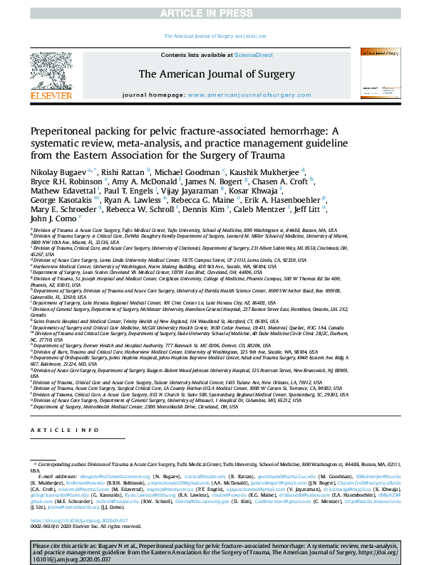 (PDF) Preperitoneal packing for pelvic fracture-associated hemorrhage ...