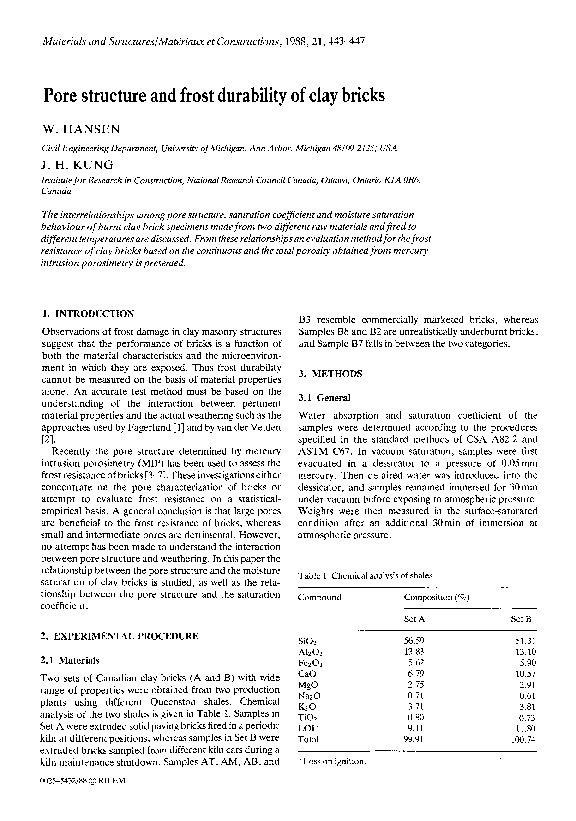 (PDF) Pore structure and frost durability of clay bricks
