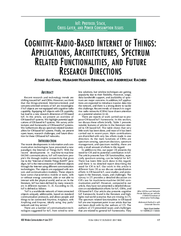 (PDF) Cognitive-Radio-Based Internet of Things: Applications, Architectures, Spectrum Related ...