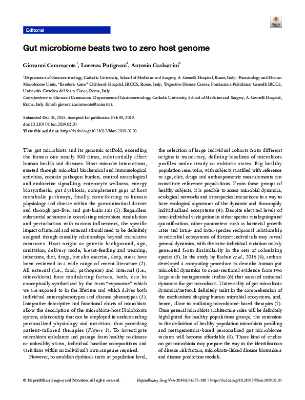 (PDF) Gut microbiome beats two to zero host genome