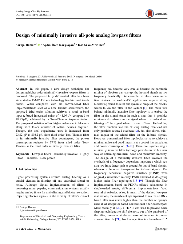 (PDF) Design of minimally invasive all-pole analog lowpass filters