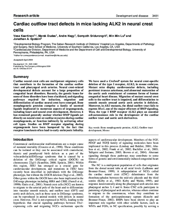 (PDF) Cardiac outflow tract defects in mice lacking ALK2 in neural ...