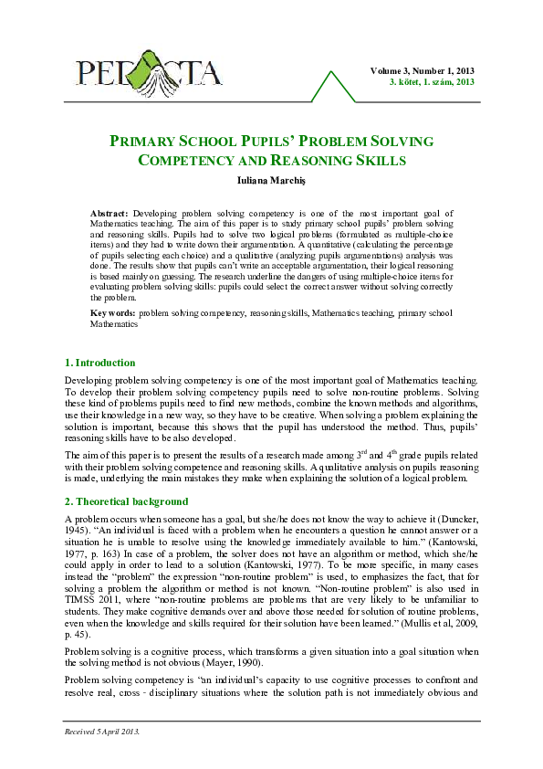 (PDF) Primary School Pupils’ Problem Solving Competency