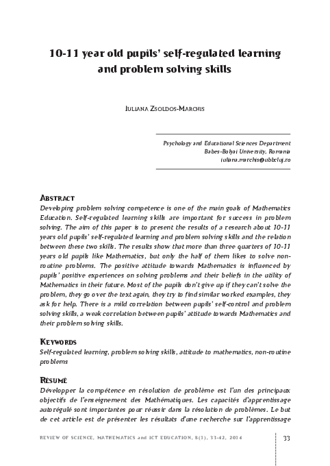 (PDF) 10-11 Year Old Pupils’ Self-Regulated Learning and Problem Solving Skills