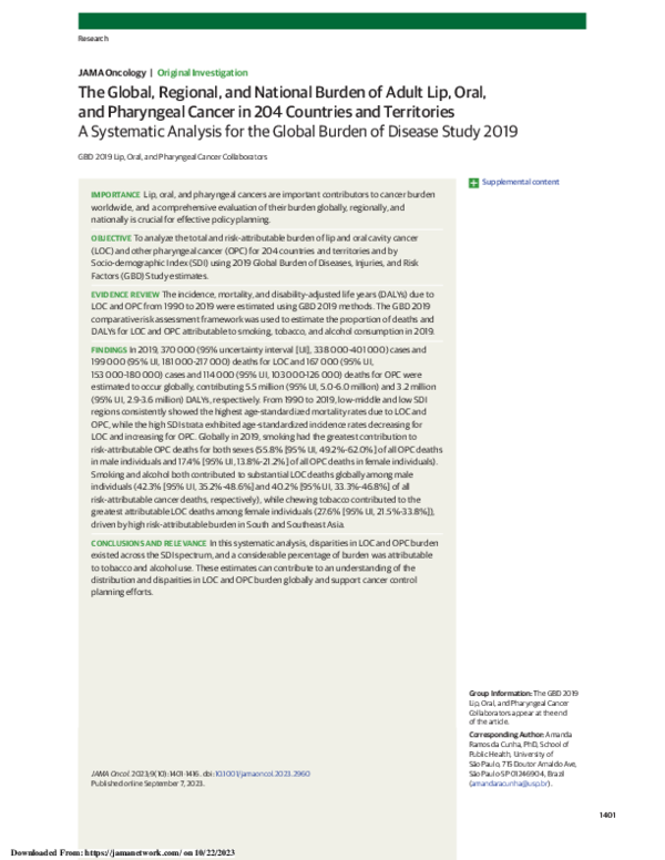 (PDF) The Global, Regional, and National Burden of Adult Lip, Oral, and ...