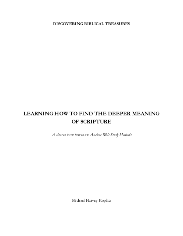 (PDF) LEARNING HOW TO FIND THE DEEPER MEANING OF SCRIPTURE