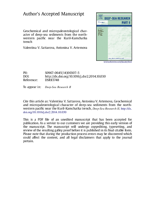 (PDF) Geochemical and micropaleontological characterisation of a ...