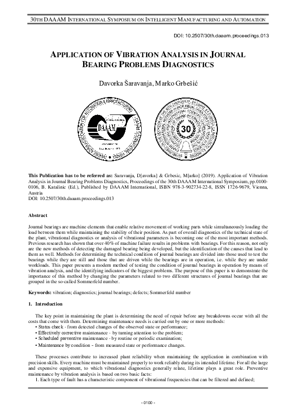 (PDF) Application of Vibration Analysis in Journal Bearing Problems ...