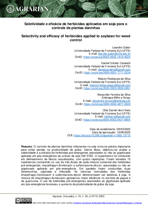 (PDF) Seletividade e eficácia de herbicidas aplicados em soja para o ...