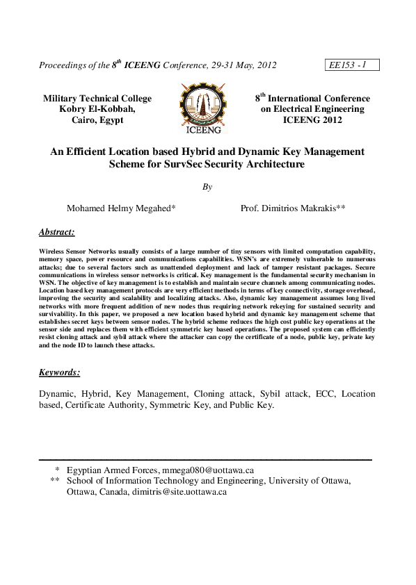 Pdf An Efficient Location Based Hybrid And Dynamic Key Management Scheme For Survsec Security