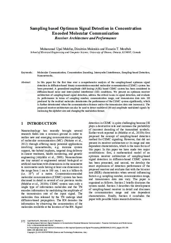 (PDF) Sampling based Optimum Signal Detection in Concentration Encoded ...