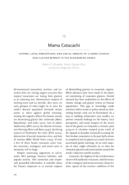 (PDF) Mama Cotacachi: History, Local Perceptions, and Social Impacts of Climate Change and ...