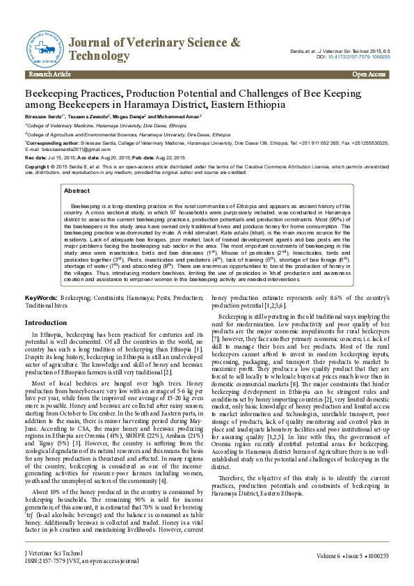 (PDF) Beekeeping Practices, Production Potential and Challenges of Bee ...