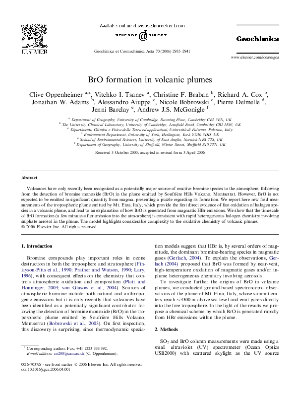 (PDF) BrO formation in volcanic plumes | Clive Oppenheimer - Academia.edu