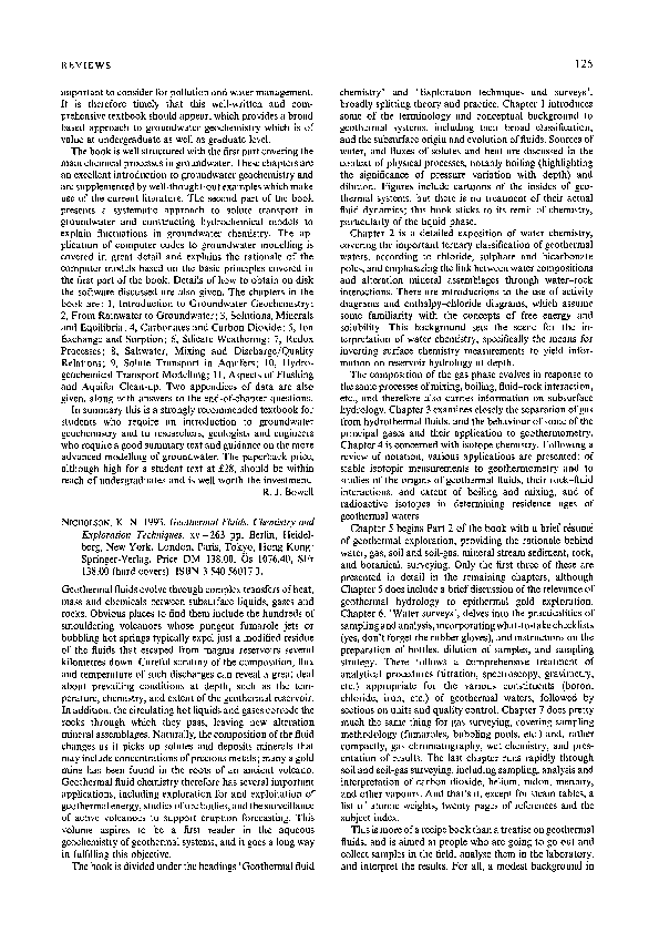 (PDF) K. N. Nicholson, 1993. Geothermal Fluids. Chemistry and ...