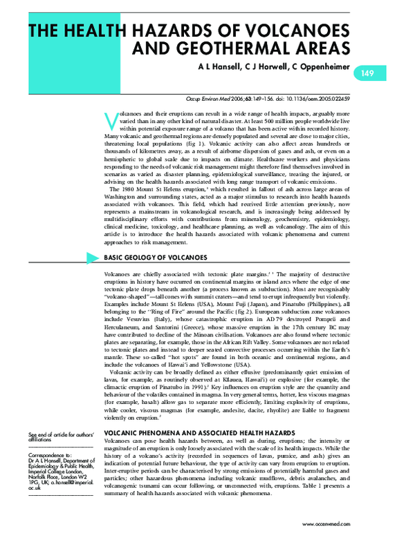 (PDF) The health hazards of volcanoes and geothermal areas
