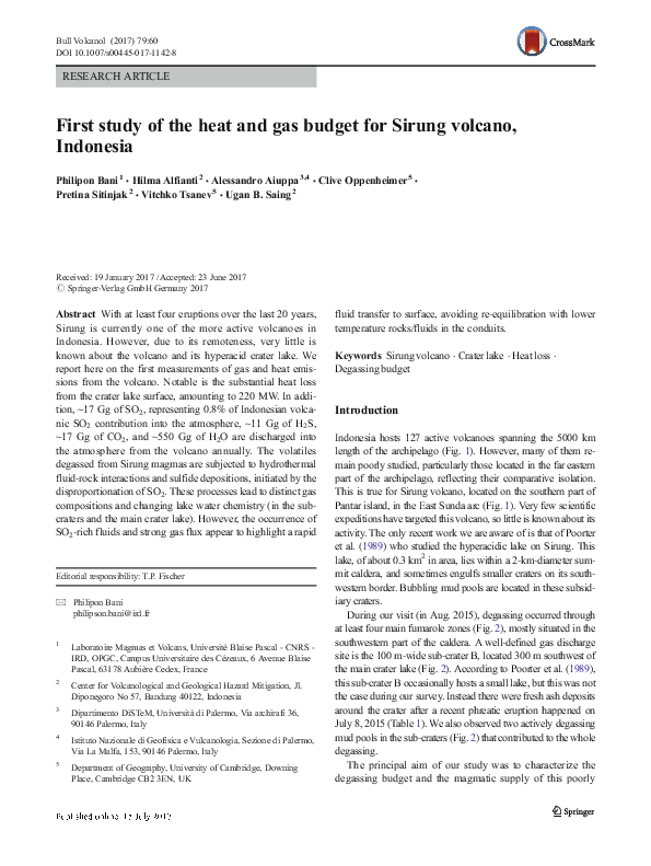 (PDF) First study of the heat and gas budget for Sirung volcano, Indonesia