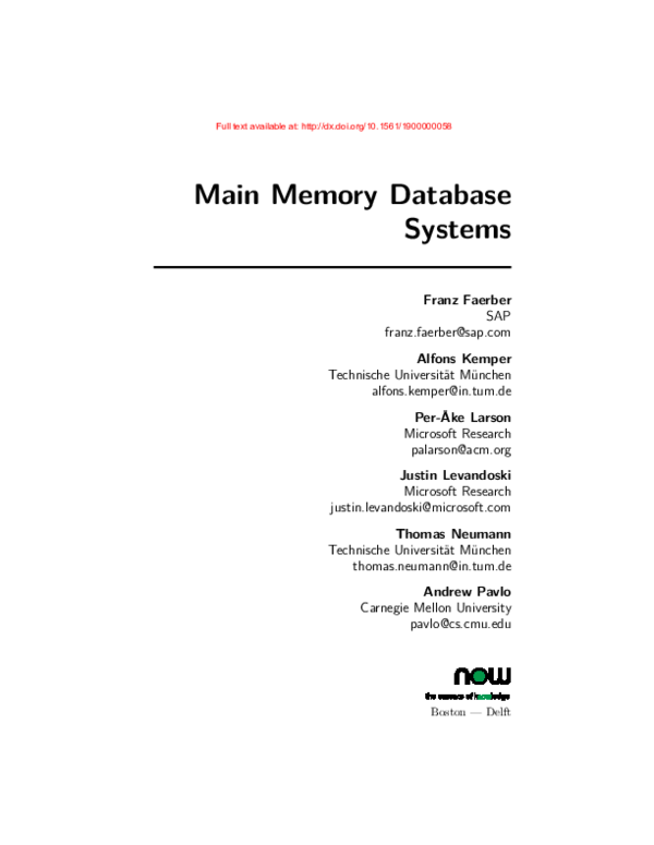 (PDF) Main Memory Database Systems
