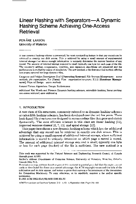 Pdf Linear Hashing With Separators—a Dynamic Hashing Scheme Achieving 0630