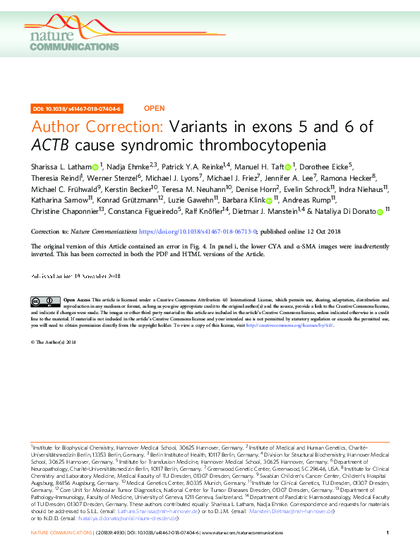 (PDF) Author Correction: Variants in exons 5 and 6 of ACTB cause ...
