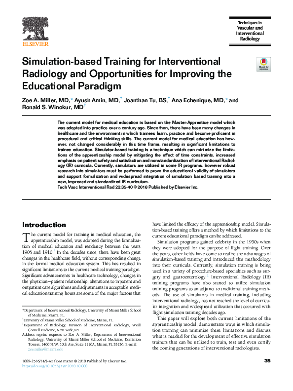 (PDF) Simulation-based Training for Interventional Radiology and Opportunities for Improving the ...
