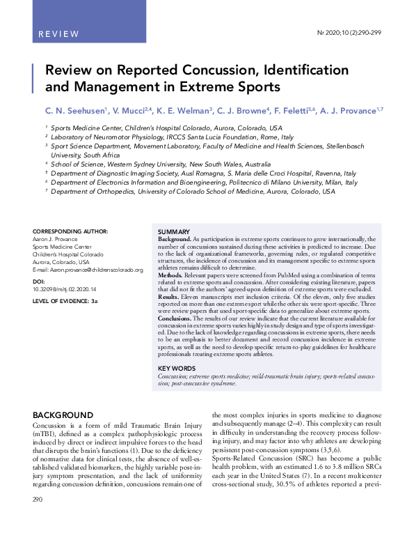 (PDF) Review on Reported Concussion, Identification and Management in Extreme Sports