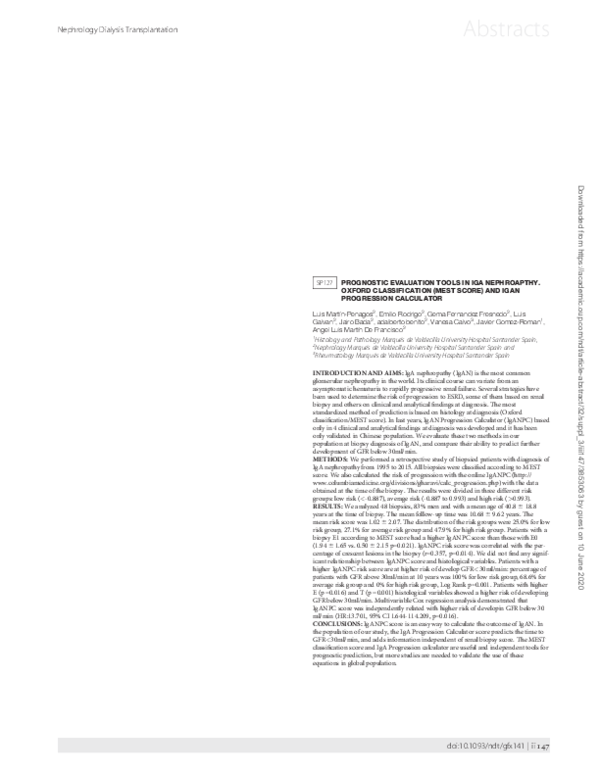 (PDF) SP127PROGNOSTIC Evaluation Tools in Iga Nephroapthy. Oxford Classification (Mest Score ...