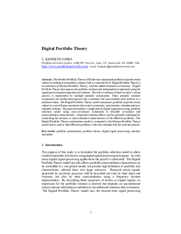 (PDF) Digital Portfolio Theory