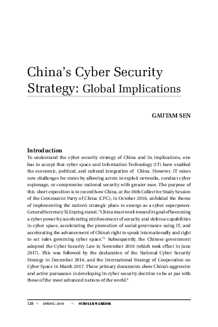 (PDF) China's Cyber Security Strategy: Global Implications