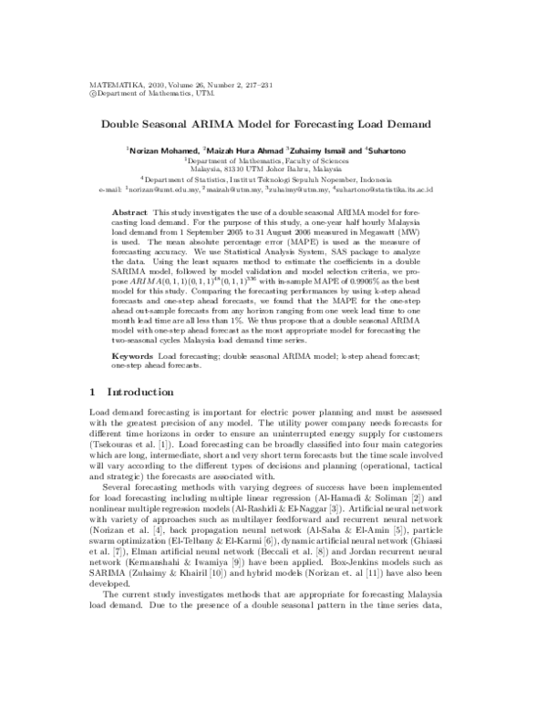 (PDF) Double Seasonal ARIMA Model for Forecasting Load Demand