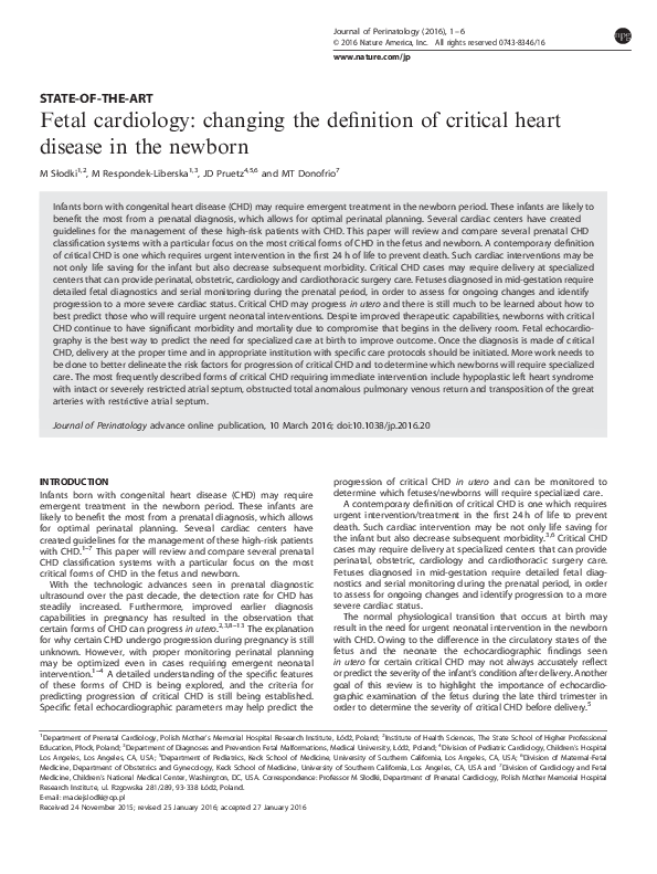 (PDF) Fetal cardiology: changing the definition of critical heart ...