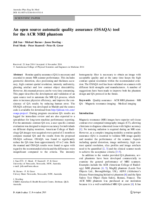 (PDF) An open source automatic quality assurance (OSAQA) tool for the ...