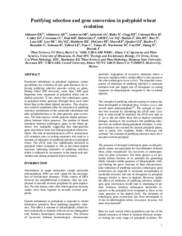 (PDF) Purifying selection and gene conversion in polyploid wheat evolution | Gerard Lazo ...
