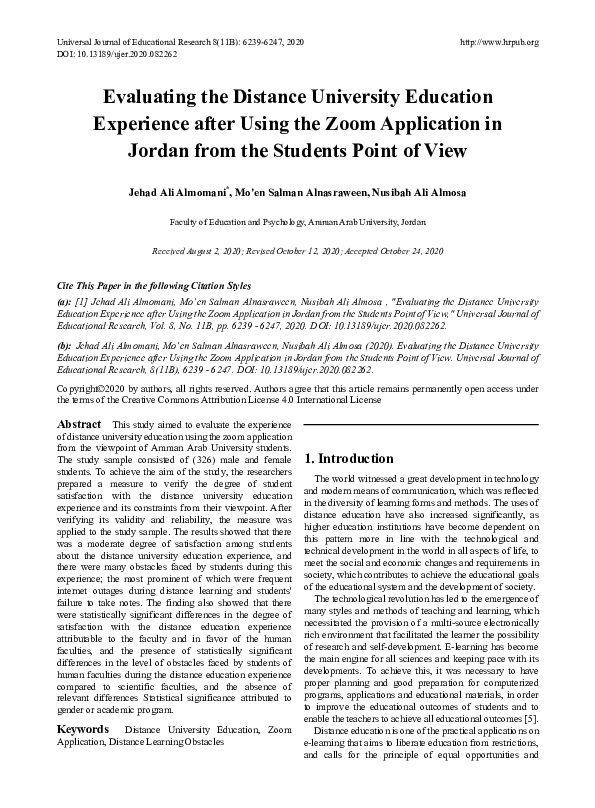 (PDF) Evaluating the Distance University Education Experience after ...