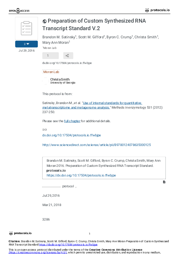 (PDF) Preparation of Custom Synthesized RNA Transcript Standard v2 ...