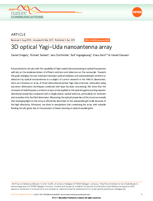 (PDF) 3D optical Yagi–Uda nanoantenna array
