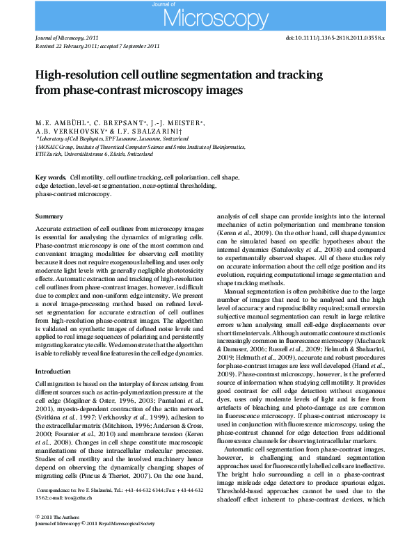 (PDF) High‐resolution cell outline segmentation and tracking from phase ...