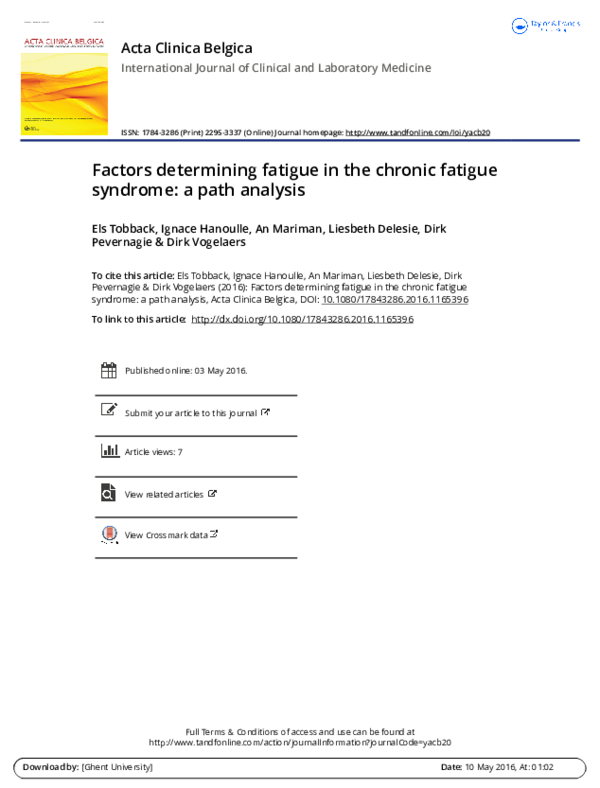 (PDF) Factors determining fatigue in the chronic fatigue syndrome: a ...