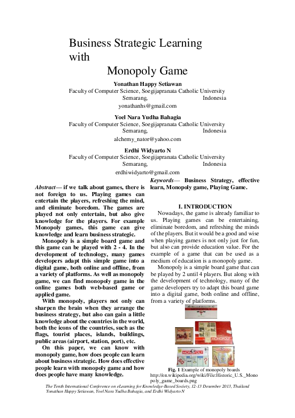 (PDF) Business Strategic Learning with Monopoly Game
