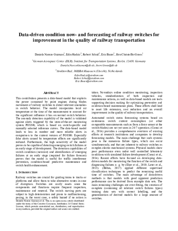(PDF) Data-driven condition now- and forecasting of railway switches ...