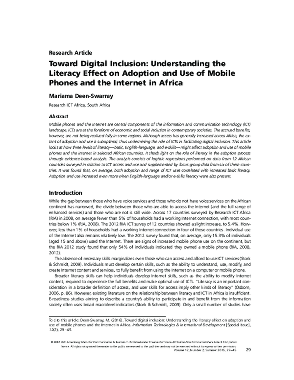 (PDF) Toward Digital Inclusion: Understanding the Literacy Effect on ...