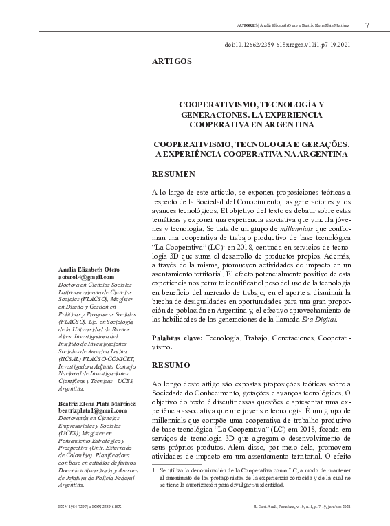 (PDF) Cooperativismo, Tecnología y Generaciones. La Experiencia Cooperativa en Argentina