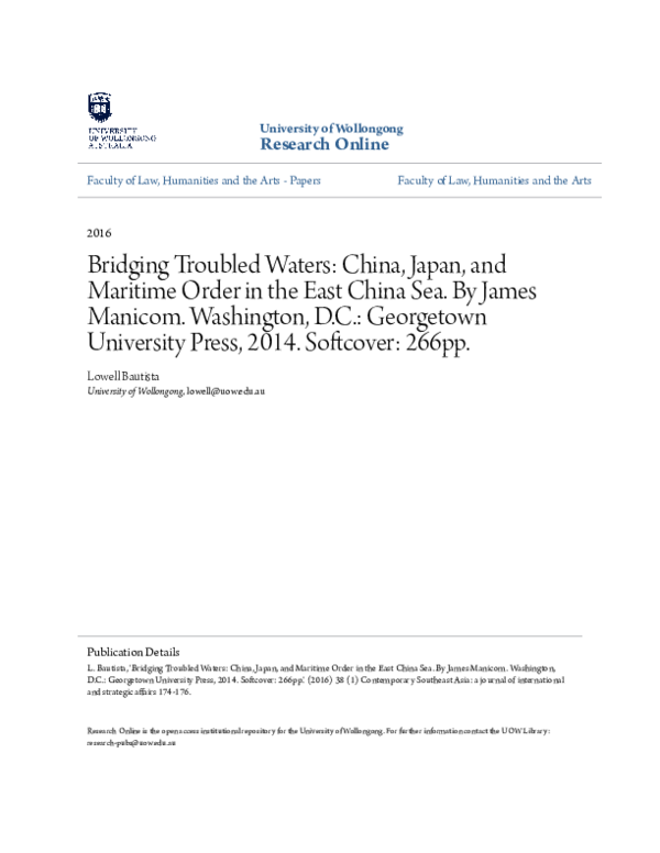 (PDF) Bridging Troubled Waters: China, Japan, and Maritime Order in the ...